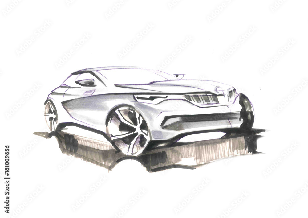 This is the painting sketch of color car. The car is concept sketch ...