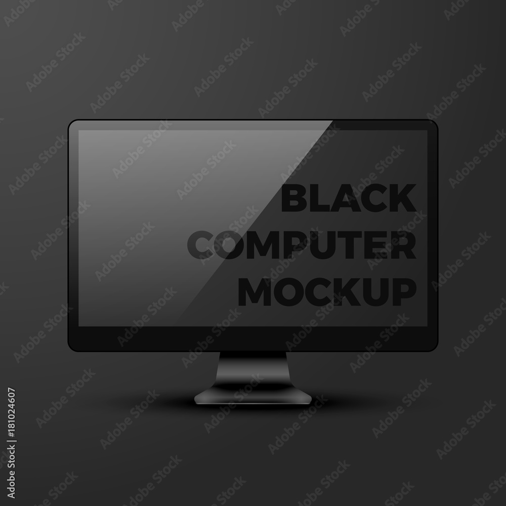 Shiny realistic vector black desktop personal computer pc monitor ...