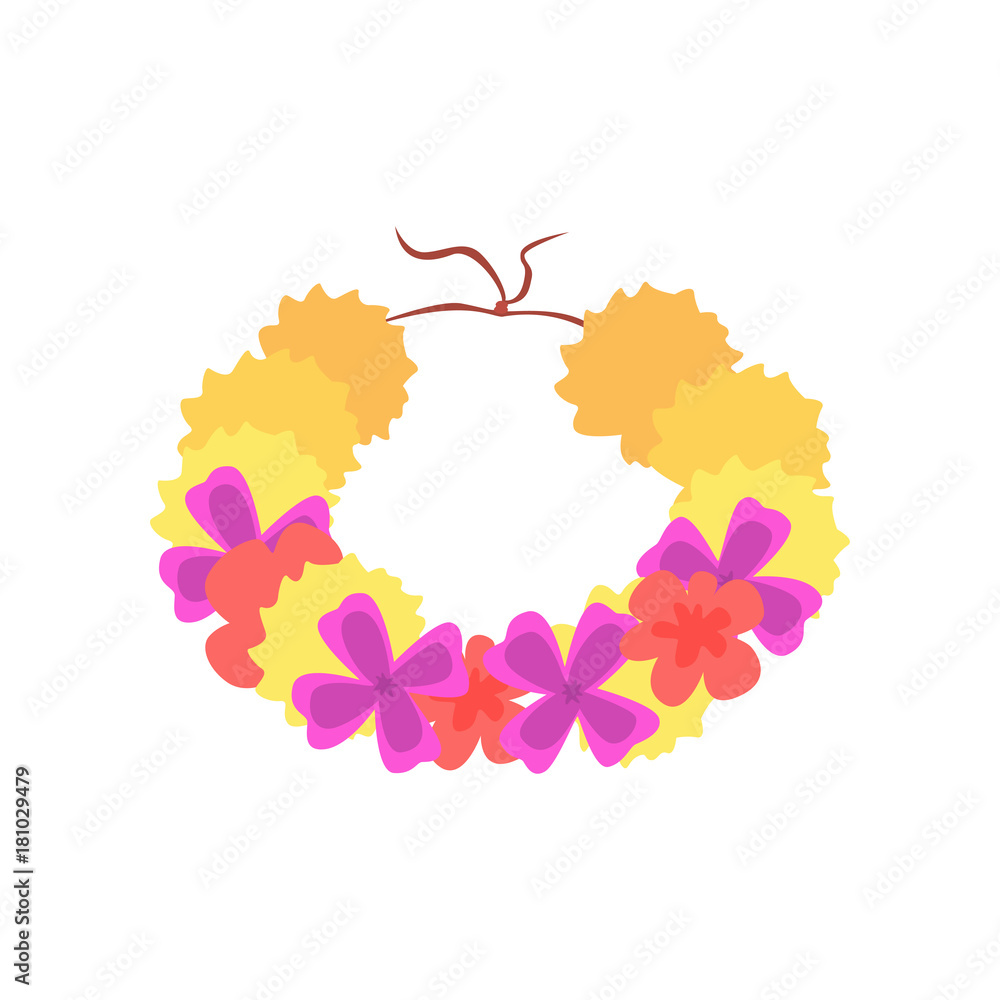 Hawaiian lei with bright colorful flowers, traditional necklace cartoon ...