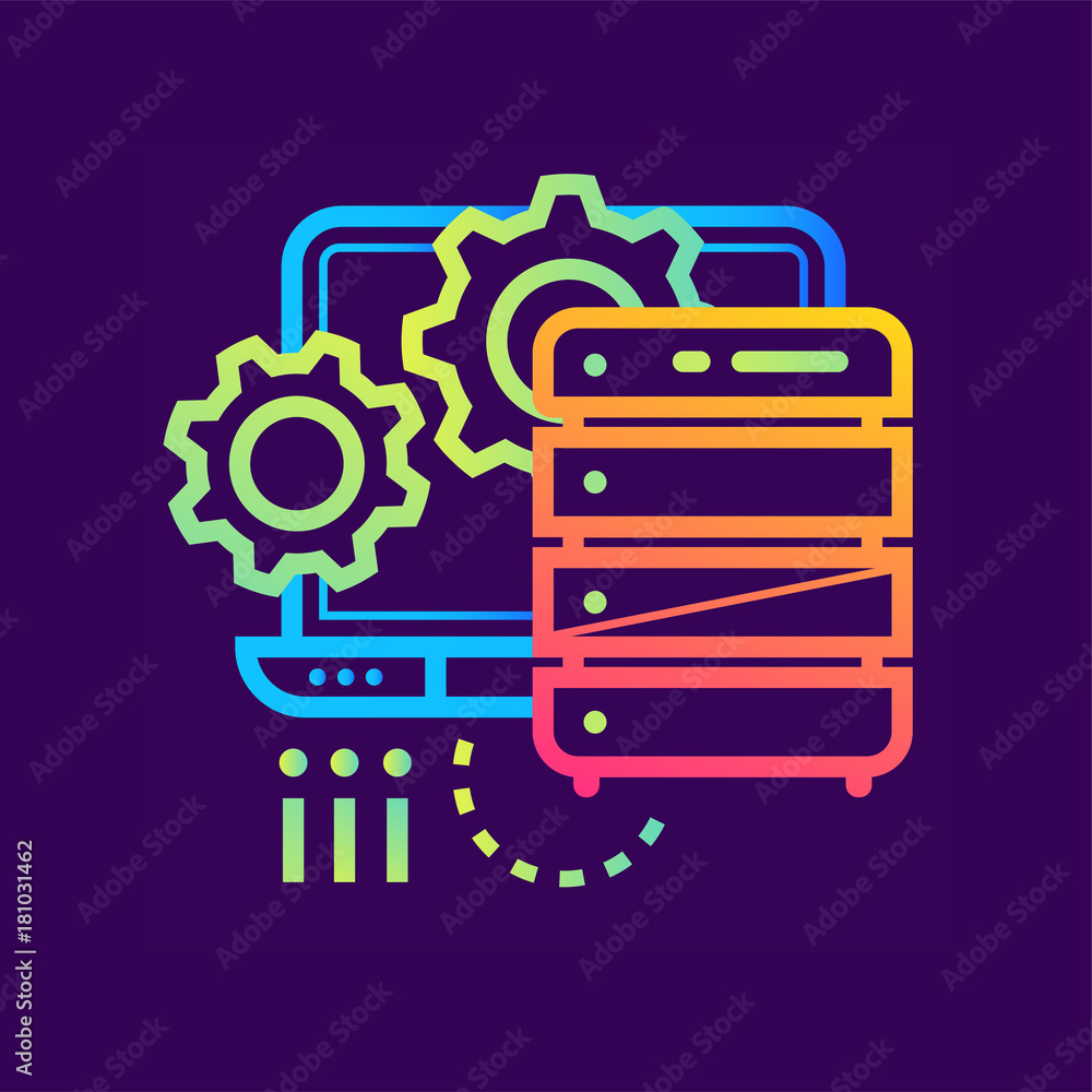 Outline icon data processing. Data science technology and machine ...