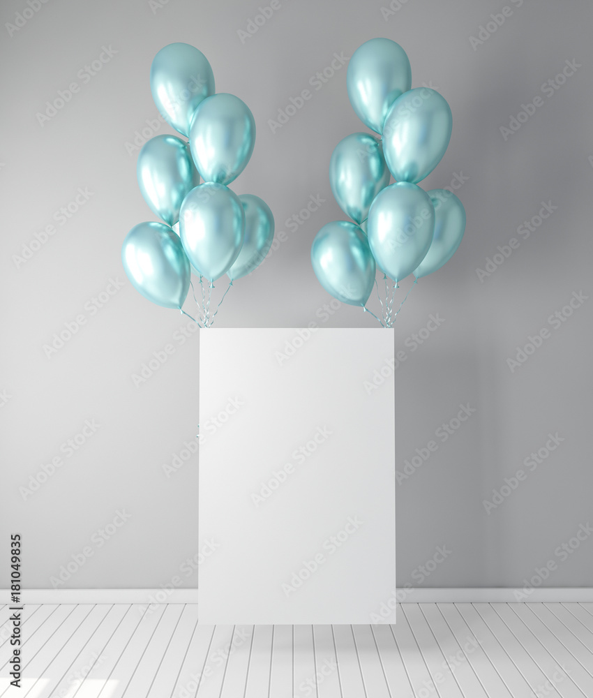Color balloons with poster mock up 3d rendering Stock Illustration ...