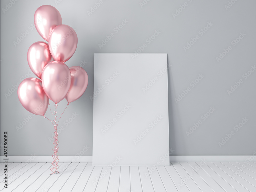 Color balloons with poster mock up 3d rendering Stock Illustration ...