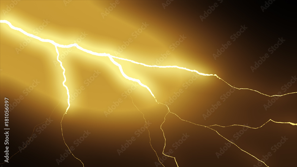 Realistic lightning strikes.Thunderstorm with flashing lightning. 3d ...