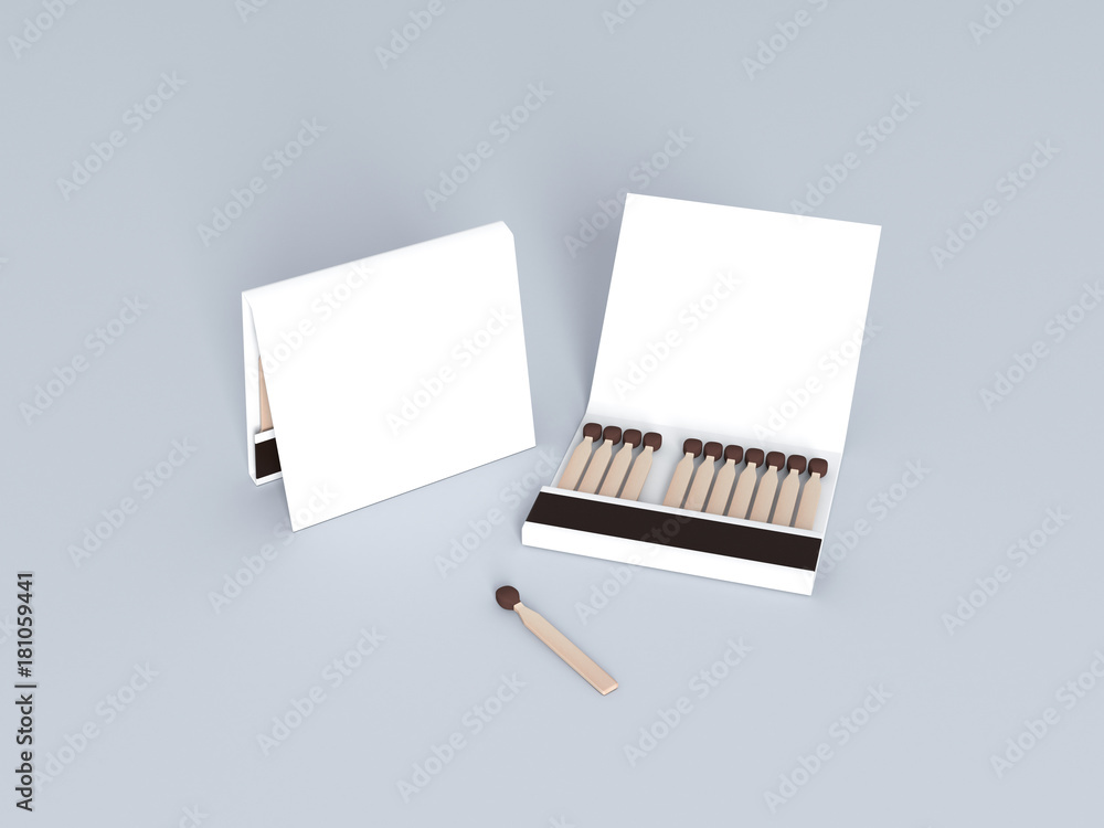 Blank matches white book mock up, red matches 3d rendering Stock ...