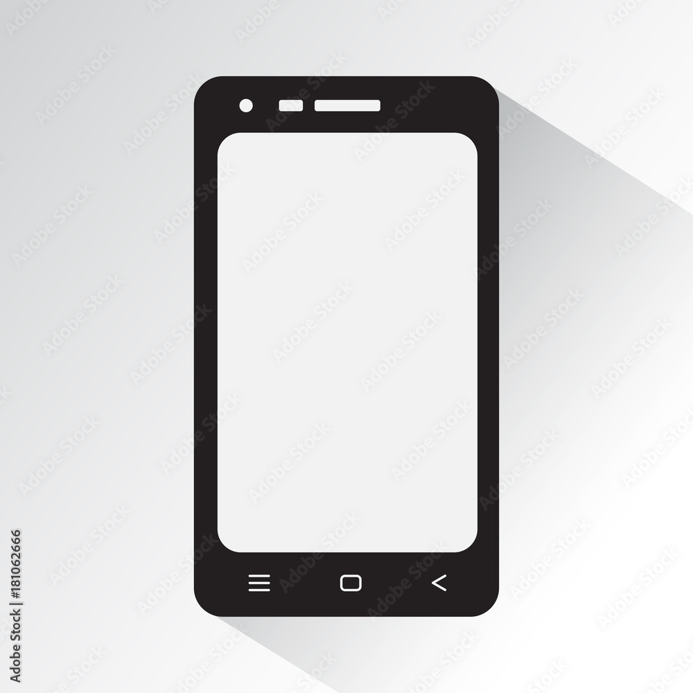 Black and white phone icon with shadow. Vector illustration Stock ...