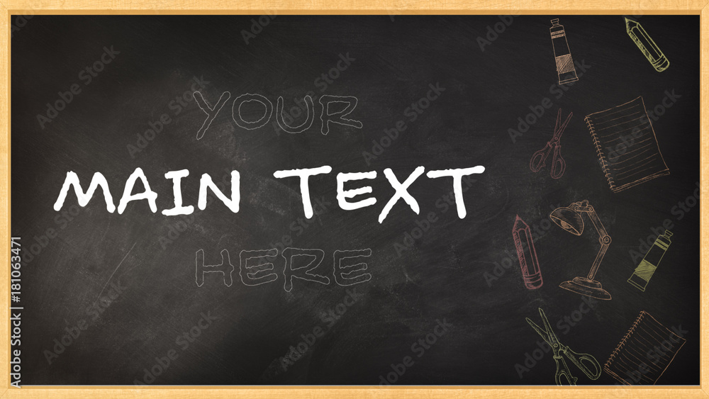 Chalkboard Title with Handdrawn Classroom Supplies Stock Template ...