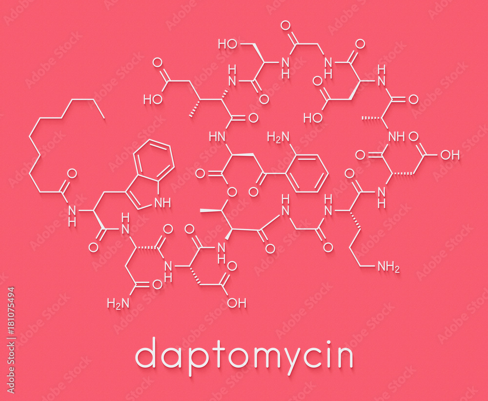 Daptomycin antibiotic drug molecule. Skeletal formula. Stock ...