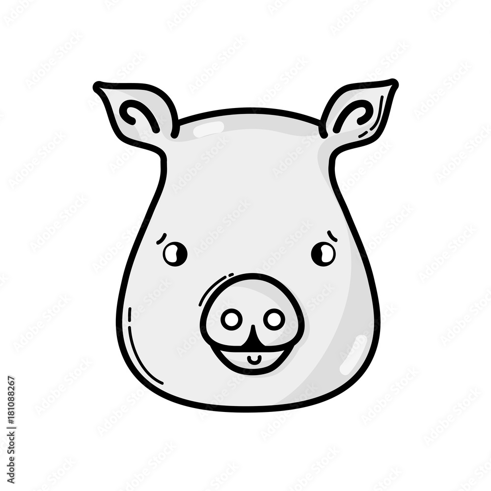 grayscale cute pig head wild animal Stock ベクター | Adobe Stock