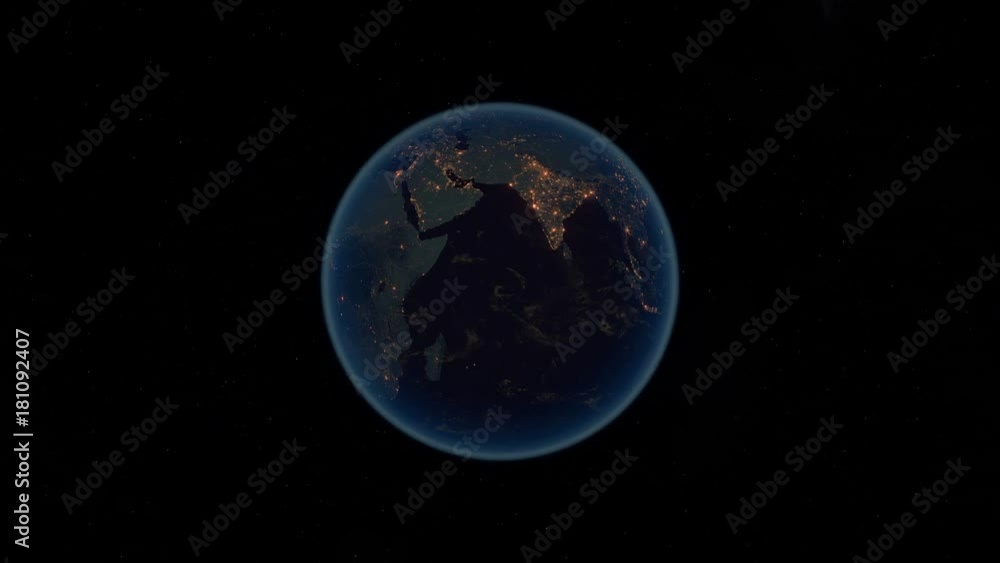 Zoom to the Africa. The Night View of City Lights. World Zoom Into ...