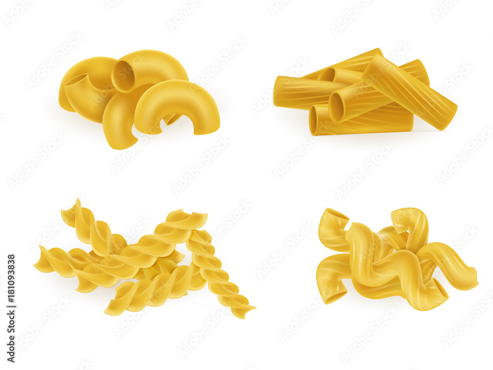 Various types and shapes pasta and macaroni realistic vector ...