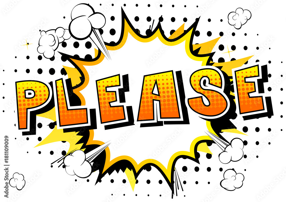Please - Comic book style word on abstract background. Stock ...