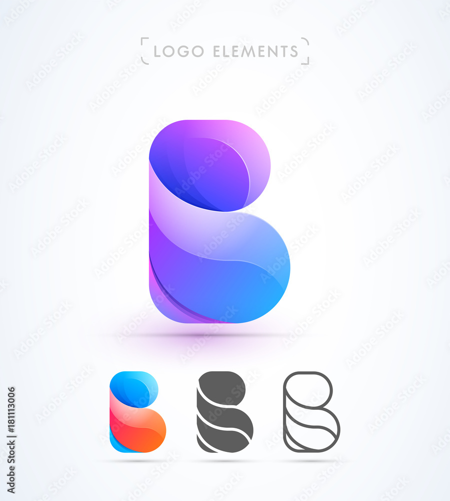 Vector abstract origami Letter B template. Material design, flat, line ...