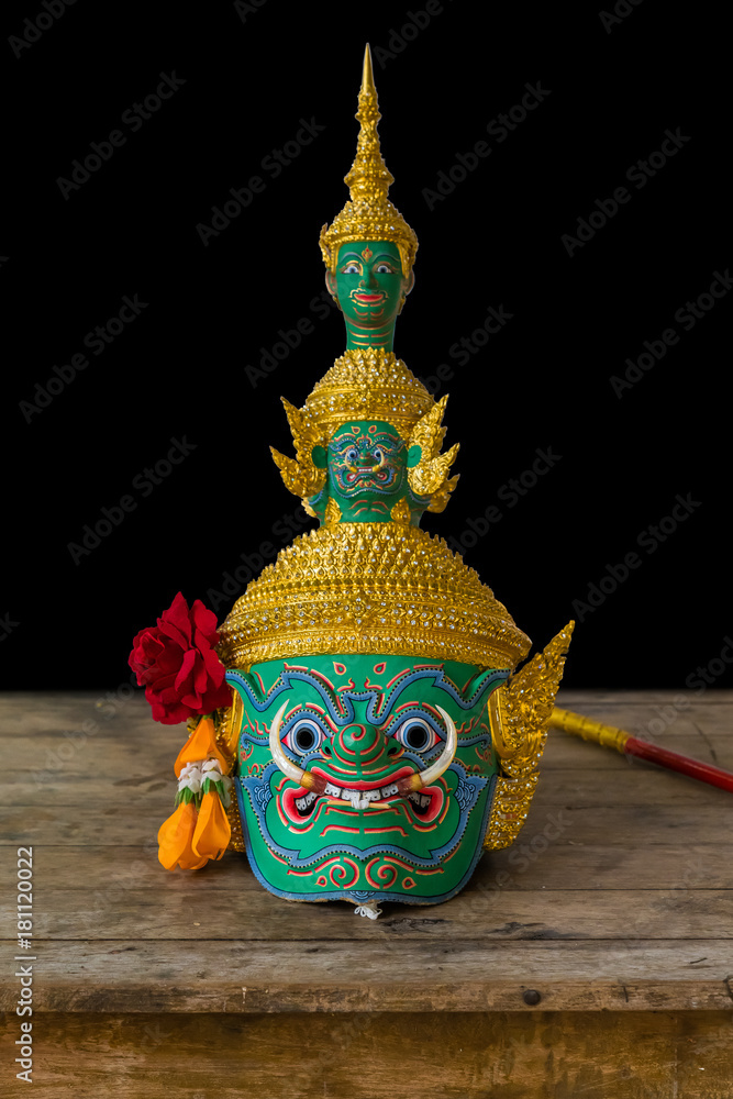 The mask of Thotsakan or Ravana, one of the demon king in Thai Ramayana ...