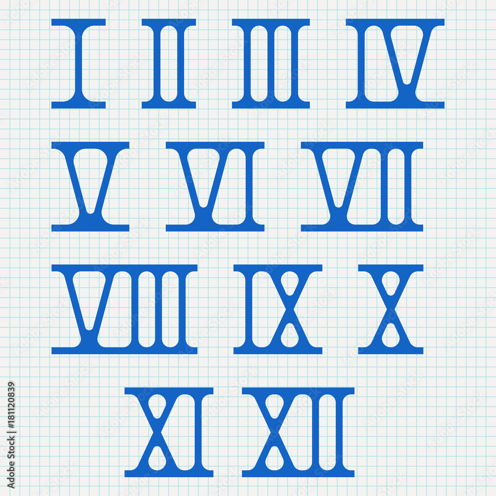 Roman numerals. Blue numbers on lined paper background Stock Vector ...