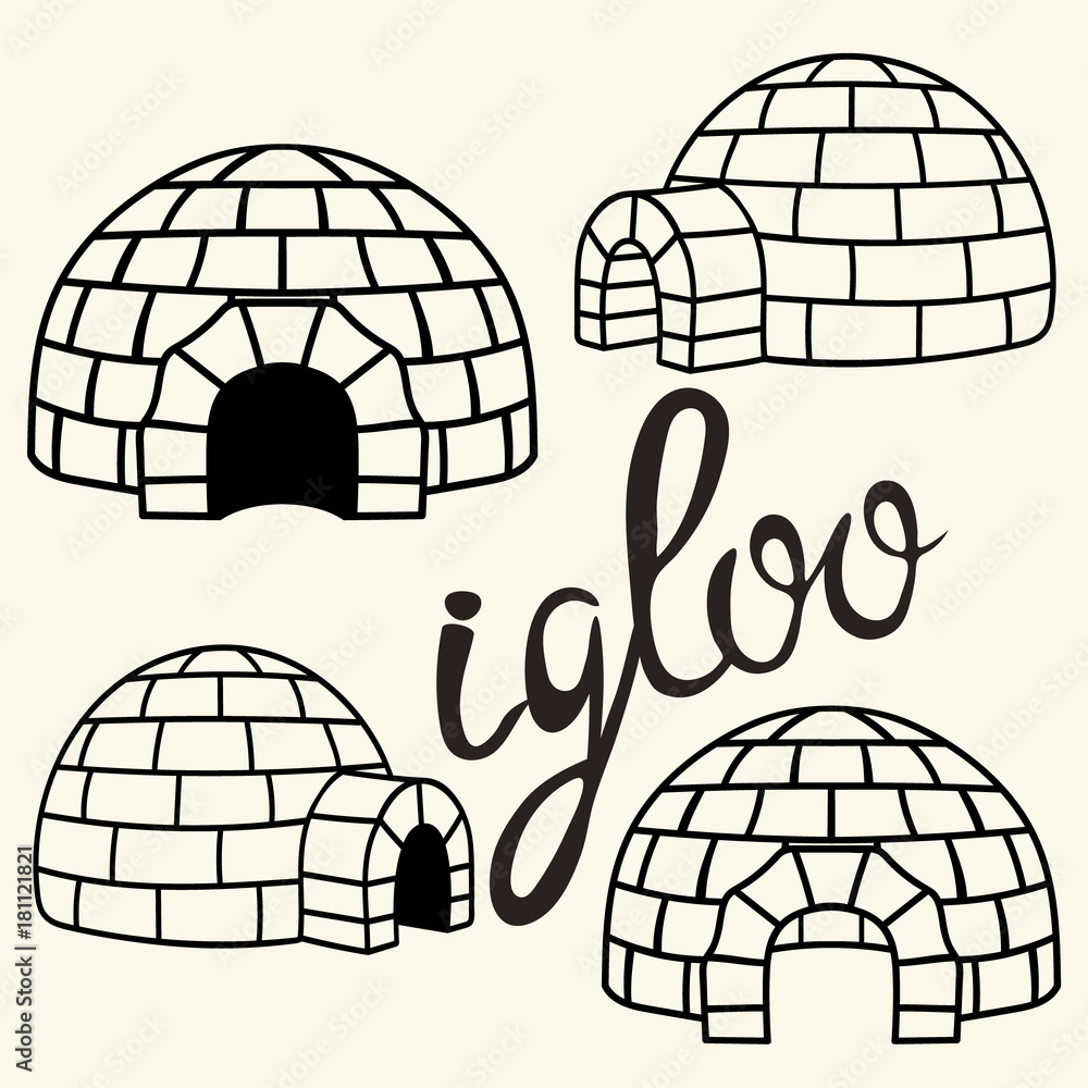 Ice house igloo sign, vector simple design. House from ice blocks ...