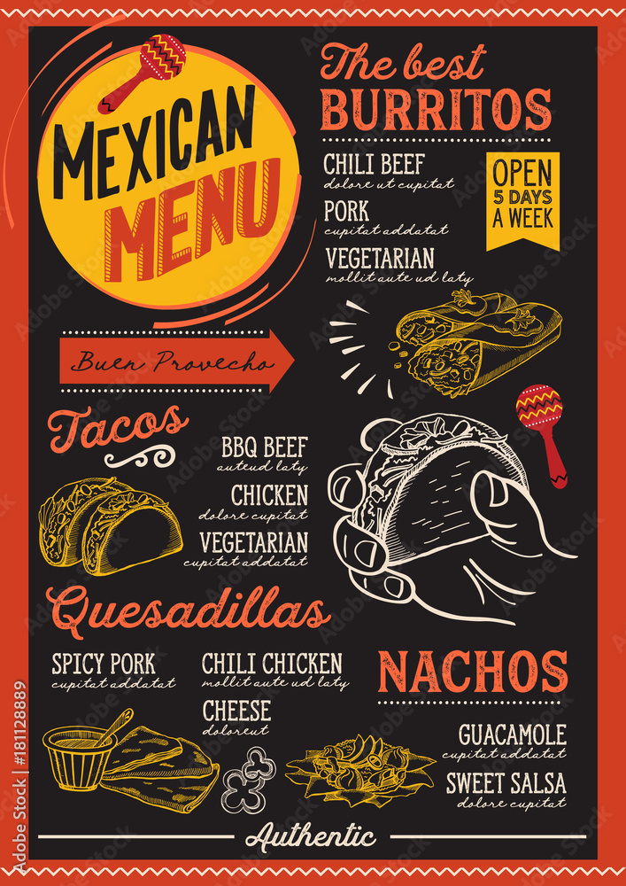 Mexican menu restaurant, food template. Stock Vector | Adobe Stock