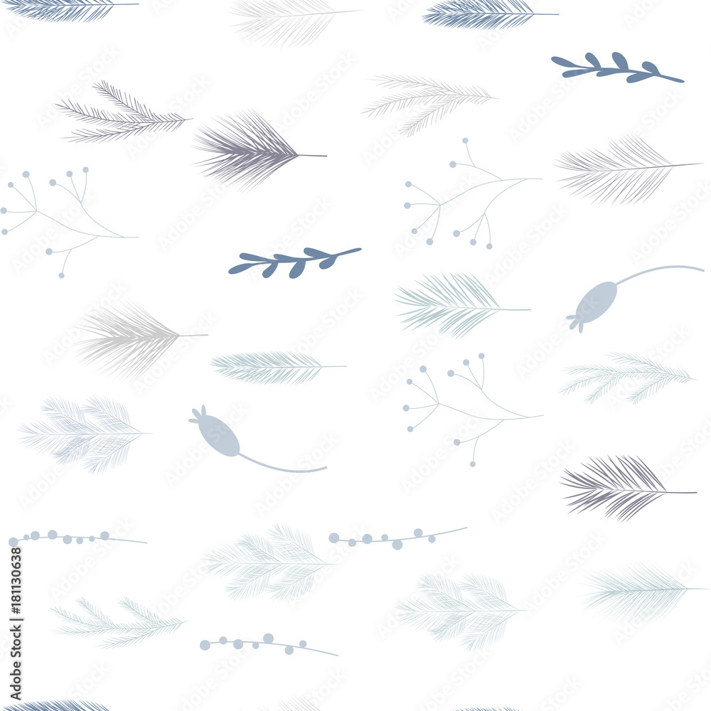 Floral vector seamless pattern with hand drawn pine and fir trees twigs ...