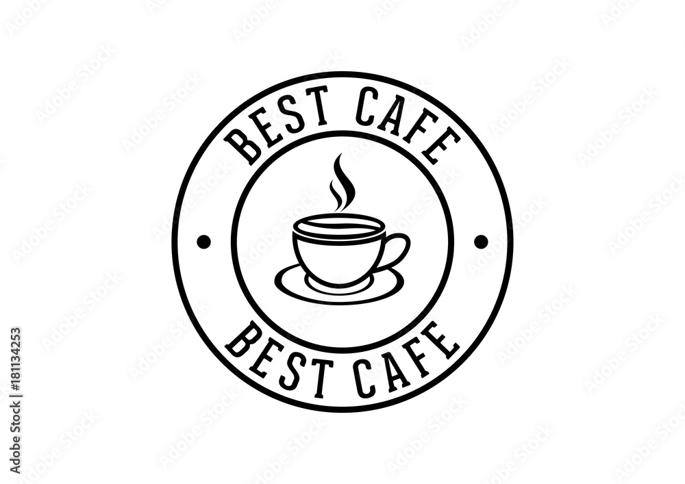 Line Art Circle Coffee Cup Cafe Stamp Illustration Logo Design Stock ...