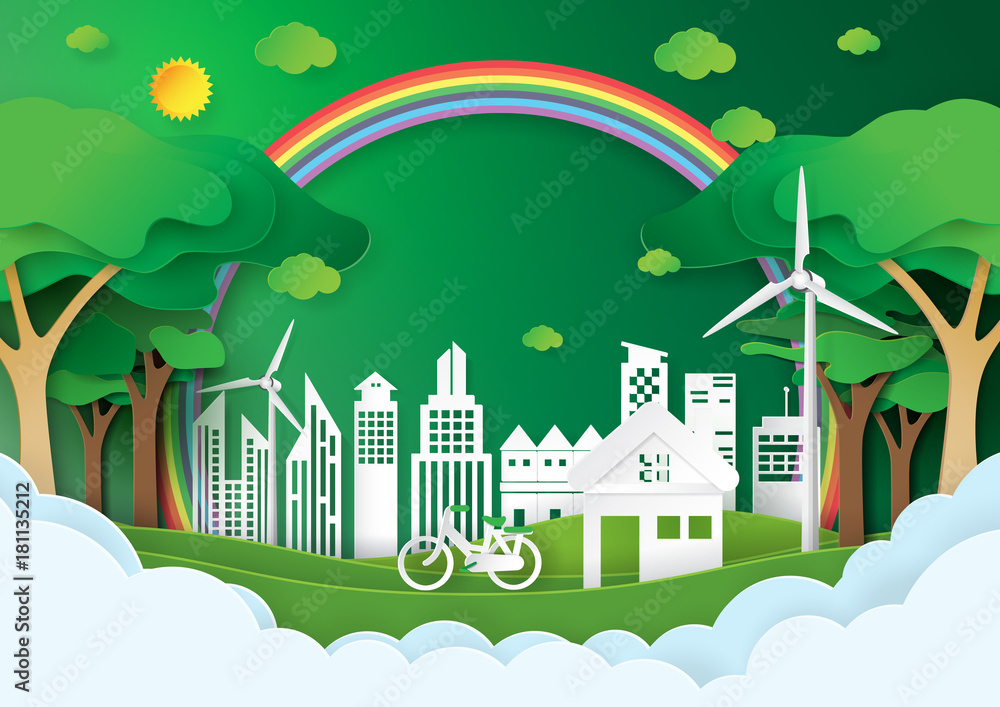 Eco green city.Save the world and environment conservation concept ...