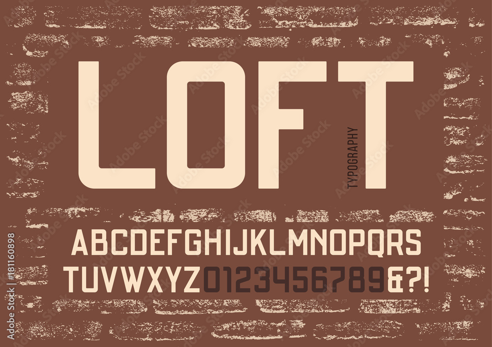 Loft condensed sans serif typeface design. Vector alphabet, letters and ...