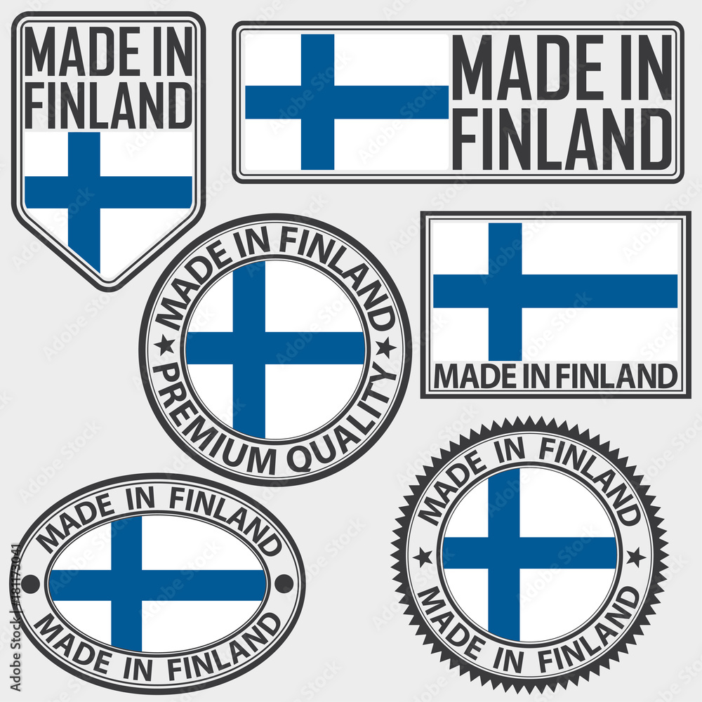 Made in Finland label set with flag, made in Finland, vector ...