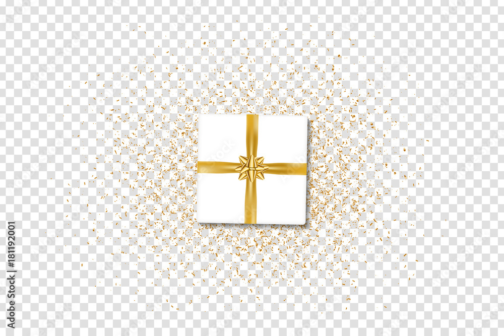 Vector realistic isolated gift box with golden ribbon and confetti for ...