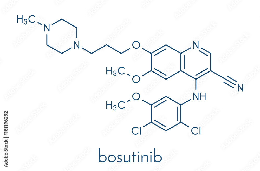 Bosutinib chronic myelogenous leukemia (CML) drug molecule. Tyrosine ...