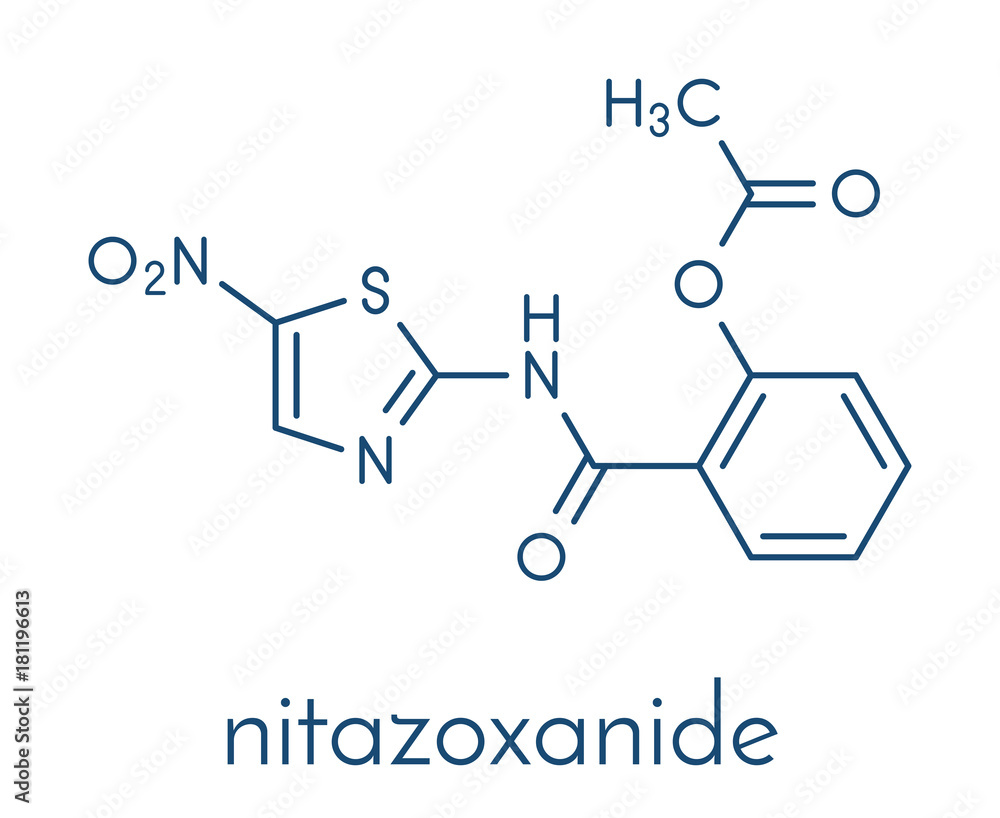Nitazoxanide antiprotozoal drug molecule. Skeletal formula. Stock ...