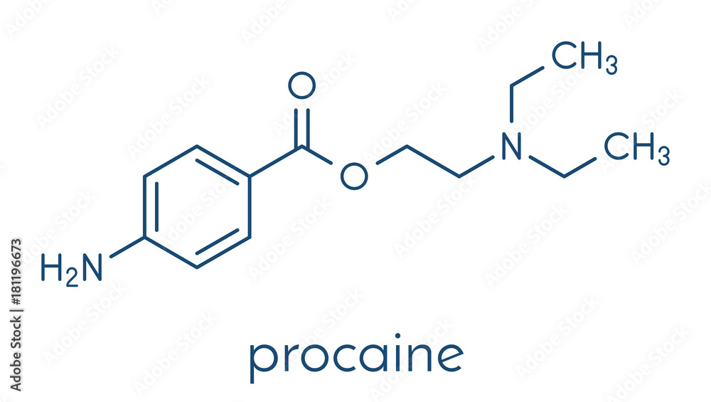 Procaine topical anesthetic drug molecule. Skeletal formula. Stock ...