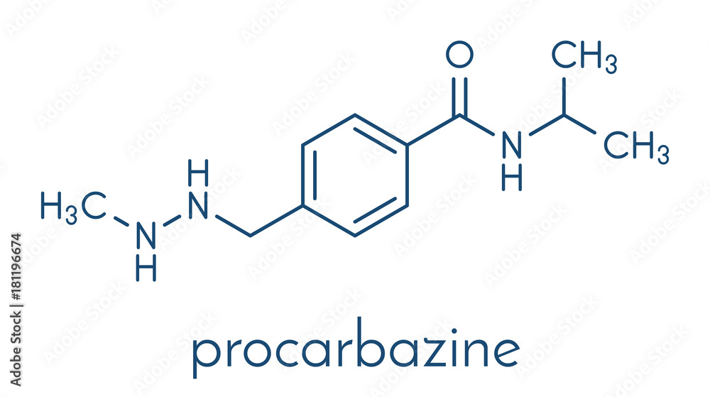 Procarbazine cancer drug molecule. Alkylating agent used in treatment ...