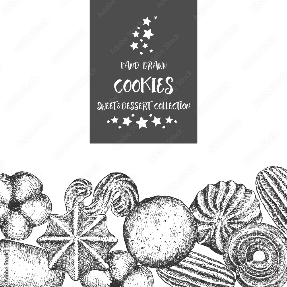 Cookies background design template. Vintage black and white ...