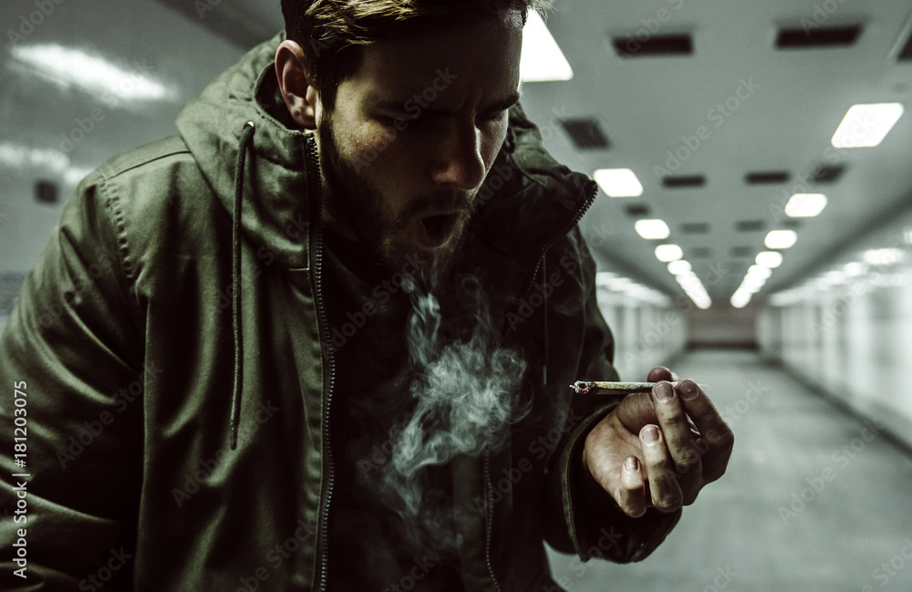 Homeless Man Smoking Cigarette Addiction Stock Photo | Adobe Stock