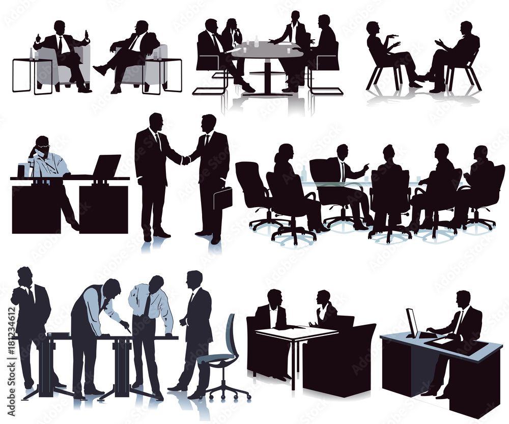 Zusammenkunft im Büro, Konferenz, Diskussion, Illustration Stock ...