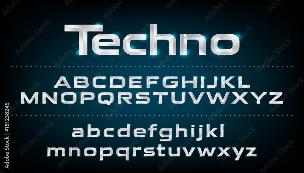 Alphabet font. Metallic, silver effect italic letters on a dark ... Alphabet font. Metallic, silver effect italic letters on a dark ...