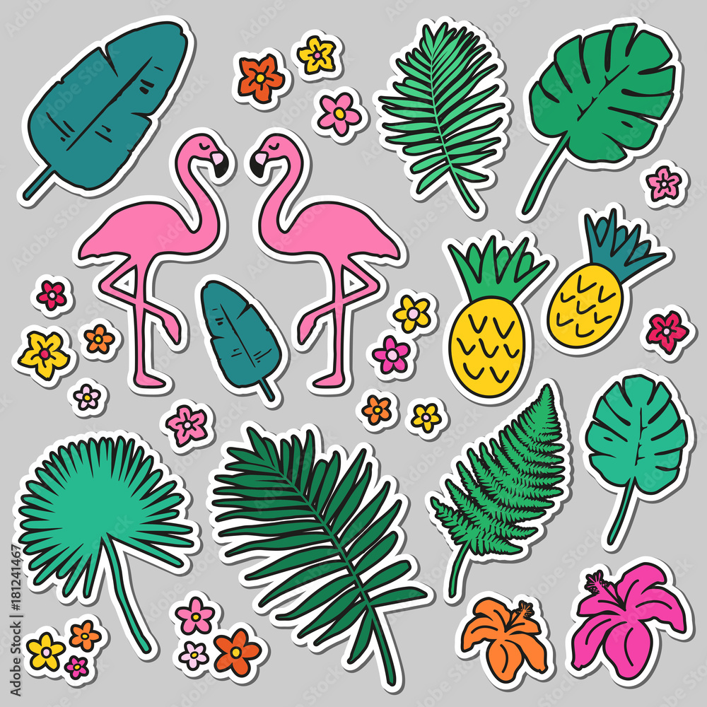 Tropical Sticker Set Stock Vector | Adobe Stock