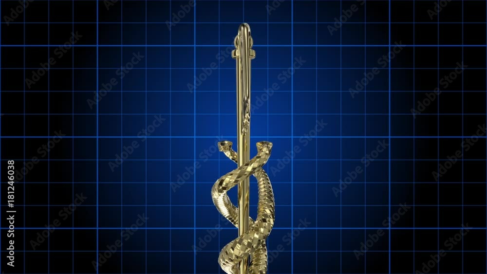 Caduceus 110: A golden Caduceus medical symbol rotates on a blue grid ...