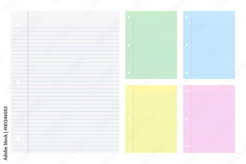Vector illustration of filler Papers college ruled in white and ...