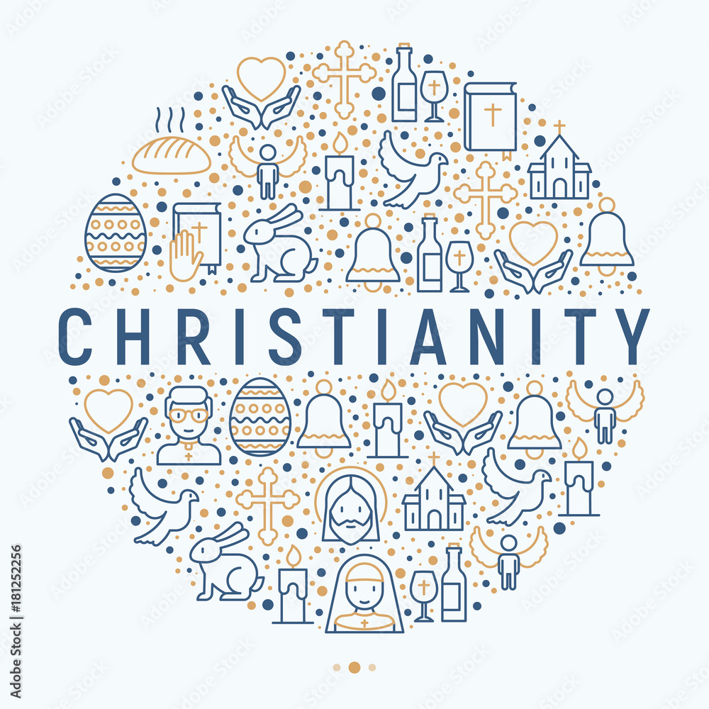 Vetor do Stock: Christianity concept in circle with thin line icons of ...