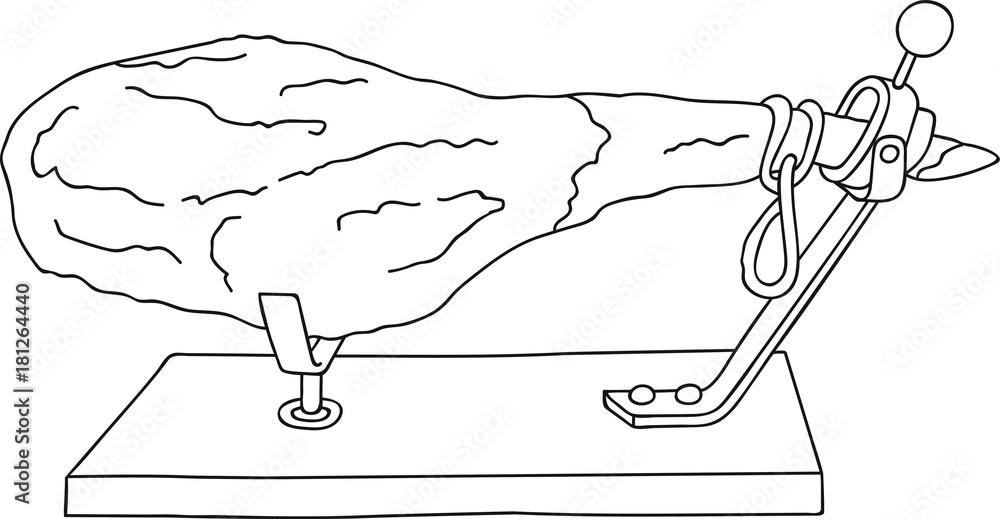 Hand drawn vector illustration Spanish whole dry-cured ham on ...