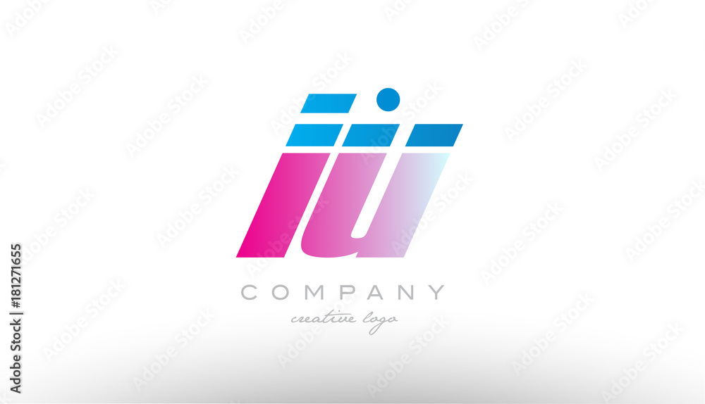 iu i u alphabet letter combination pink blue bold logo icon design ...