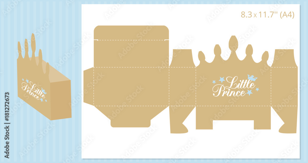 Gift box - gold crown shape. Vector template for handmade and laser ...