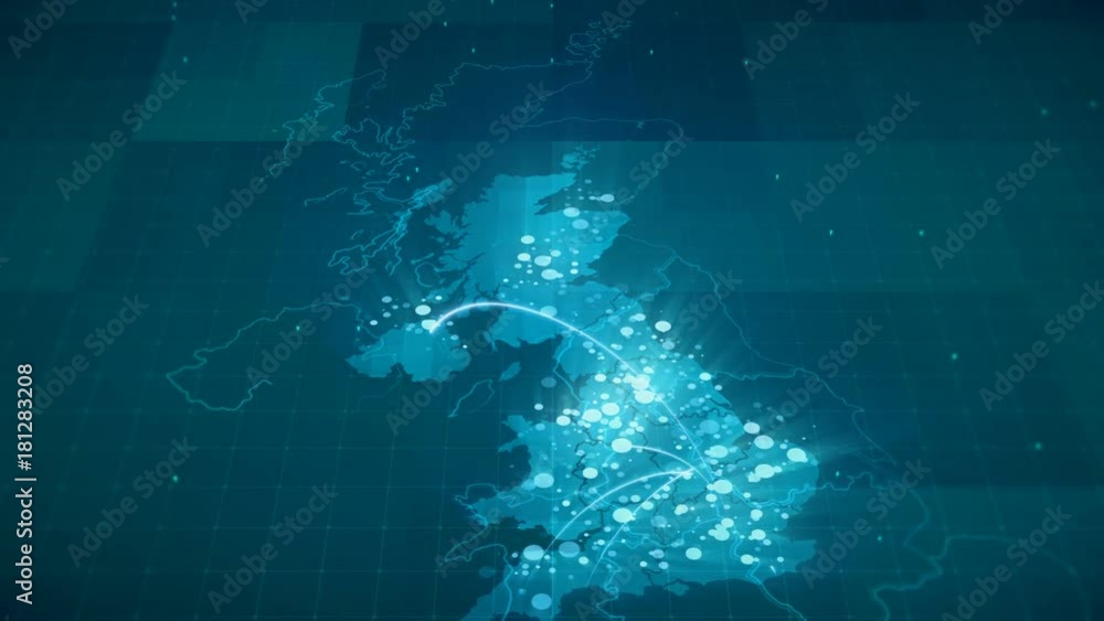 This animated blue Greit Britain map with connections between important ...