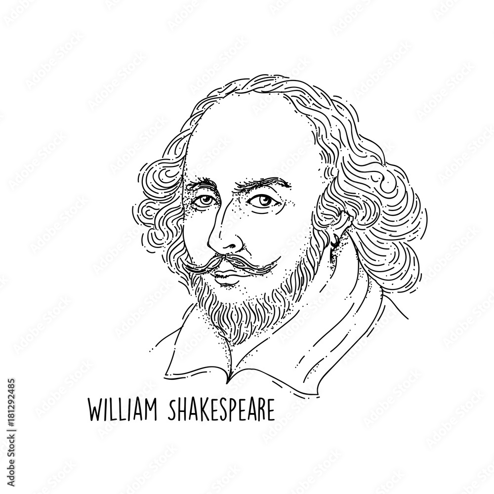 William Shakespeare line art portait Basic RGB Stock Illustration ...