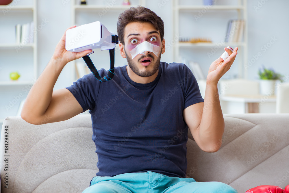 Young man defeated in sports game suffered loss with broken blee Stock ...