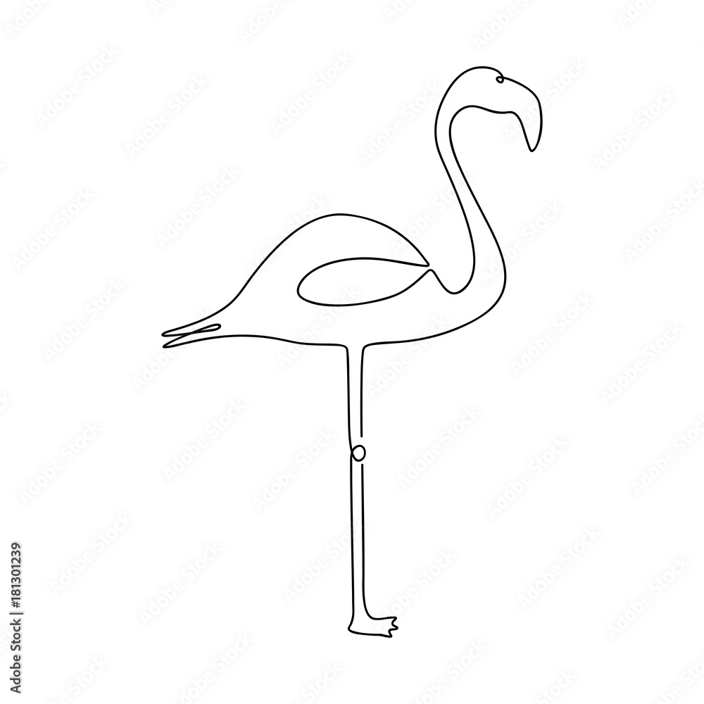 Flamingo one line drawing. Continuous line tropical bird. Hand-drawn ...