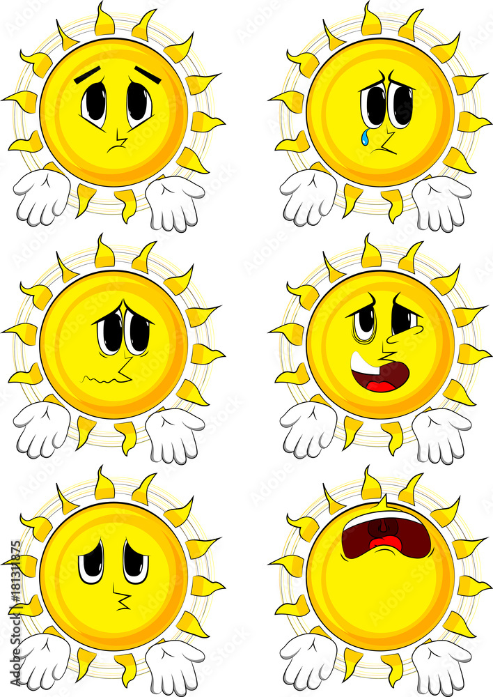 Cartoon sun showing something with both hands or expressing don't know ...