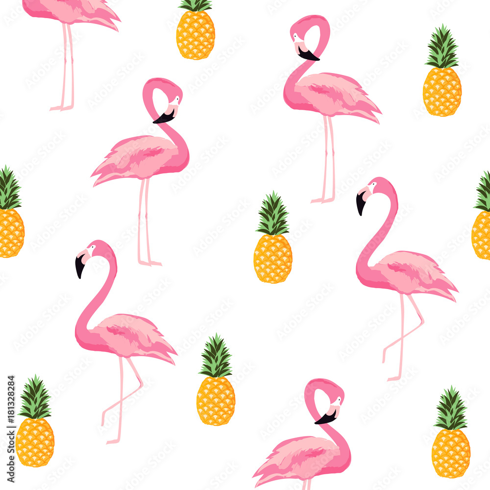 Pineapple and flamingo isolated seamless pattern background. Cute ...