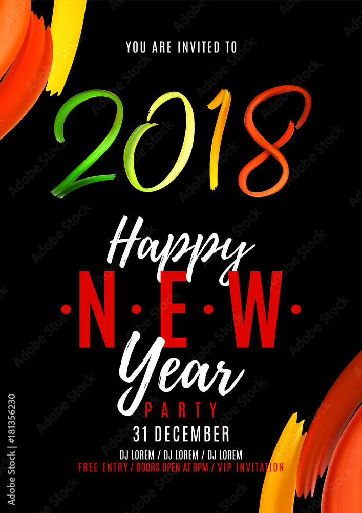 2018 New Year Party Flyer. Hand Drawn Lettering Isolated on Black ...