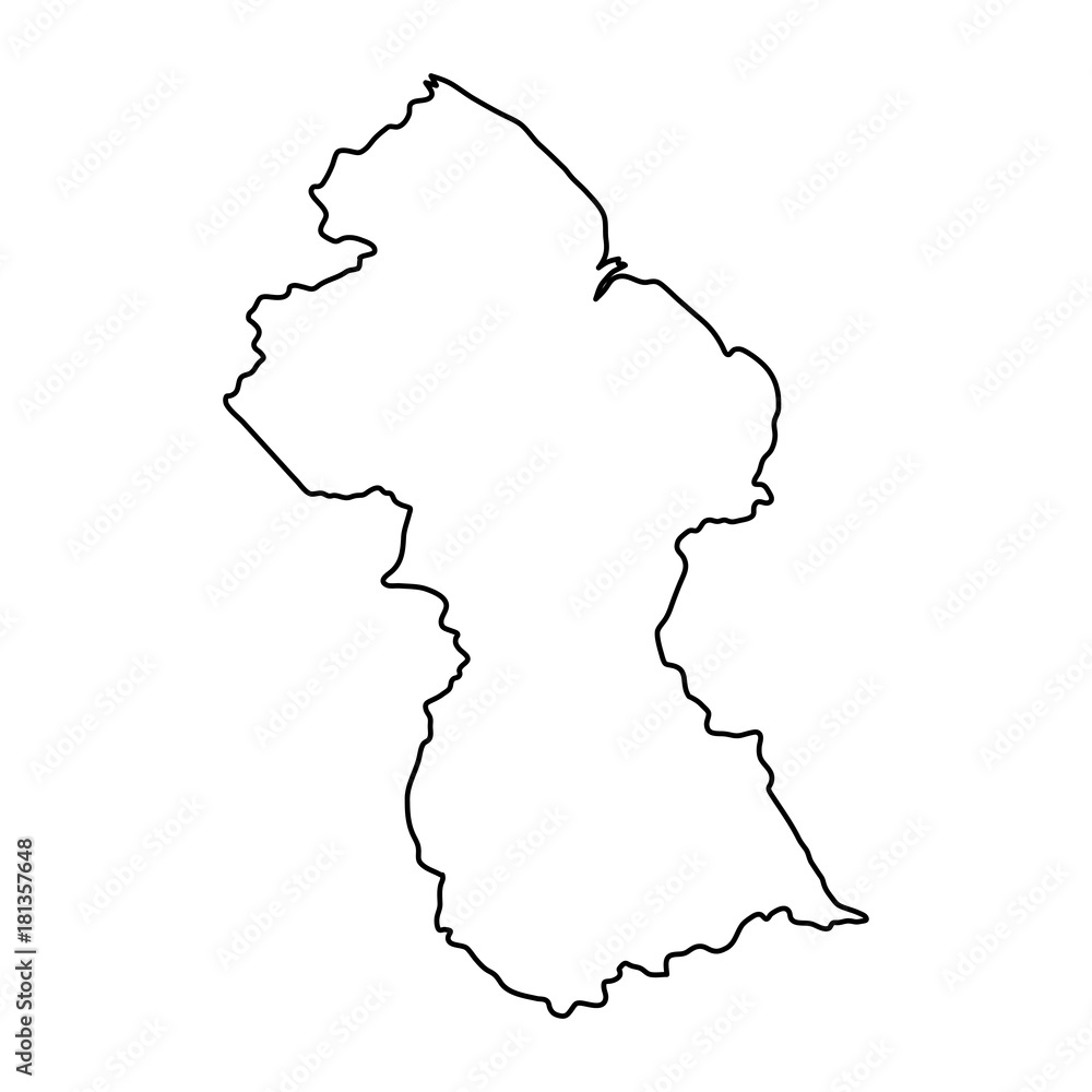 Guyana map of black contour curves on white background of vector ...