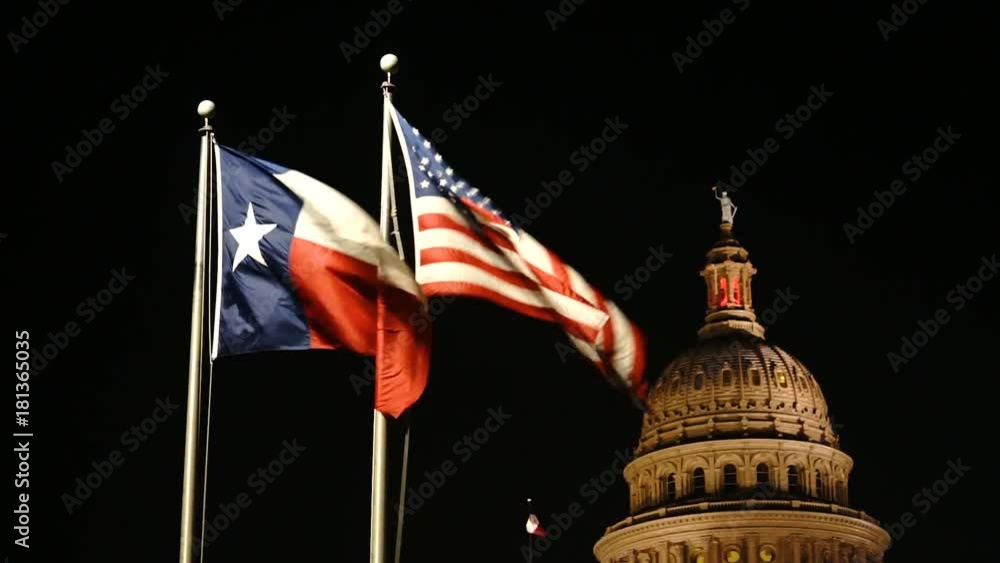 Flags Fly Night Falls Austin Texas Capital Building Motion Stock Video ...